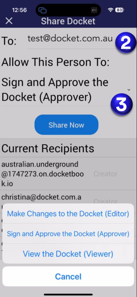 Share a Docket on the Docketbook App