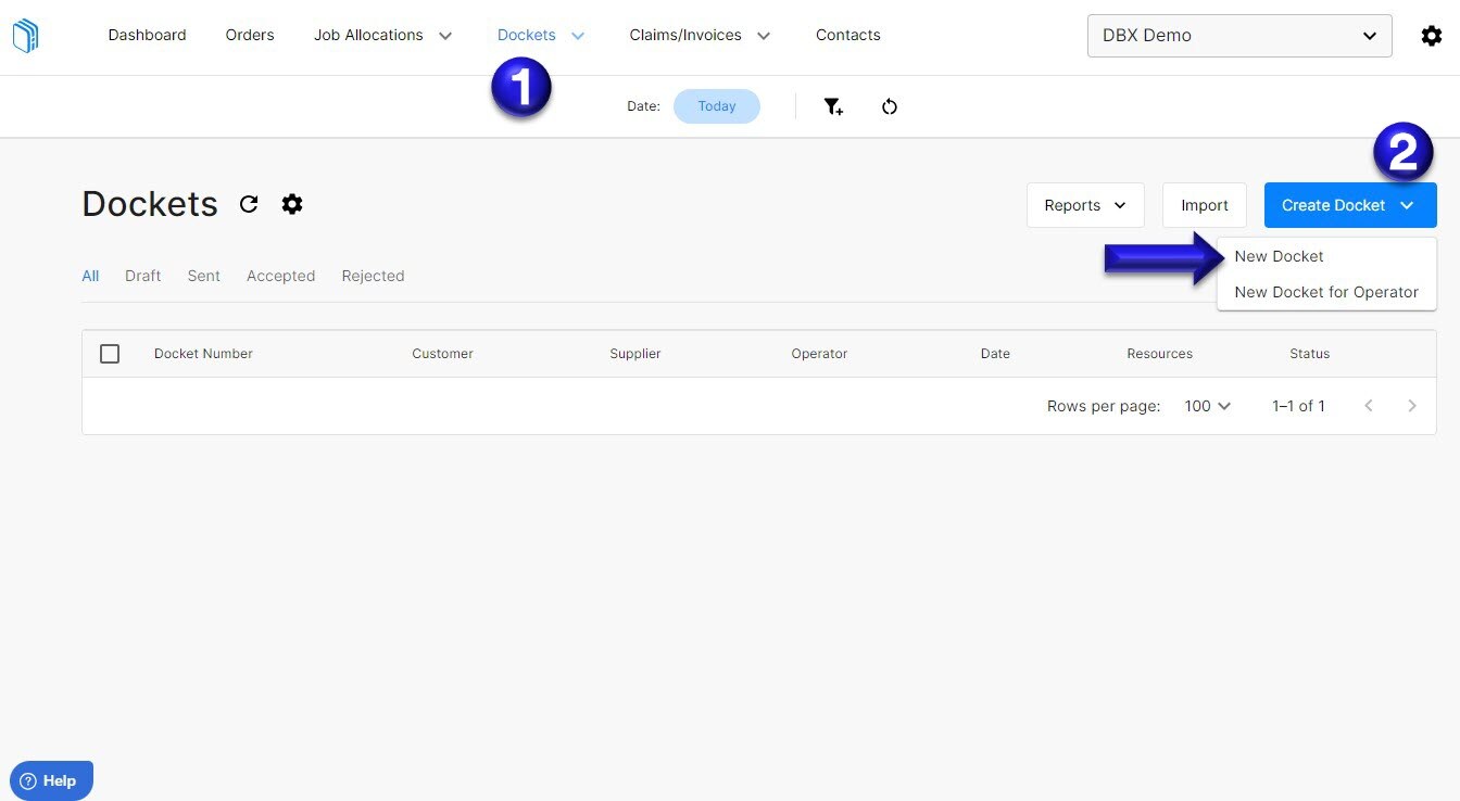 Create a Docket - Web View