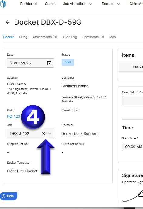 How to change a Job Number on a Sent Docket