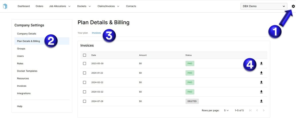 How to download your Docketbook Invoice