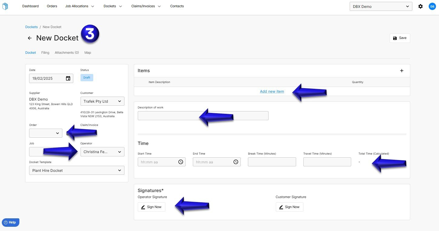 Create a Docket for a Operator - Web View