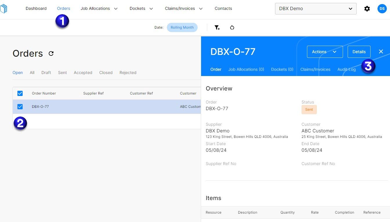 How to create a Docket from an Order - Web View