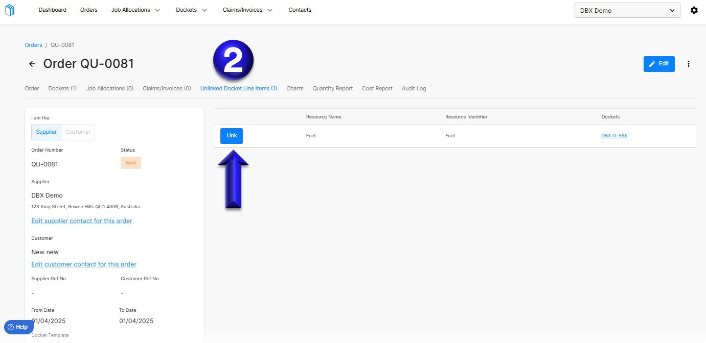 How to link a unlinked Docket Item/Resource via Orders - Web View