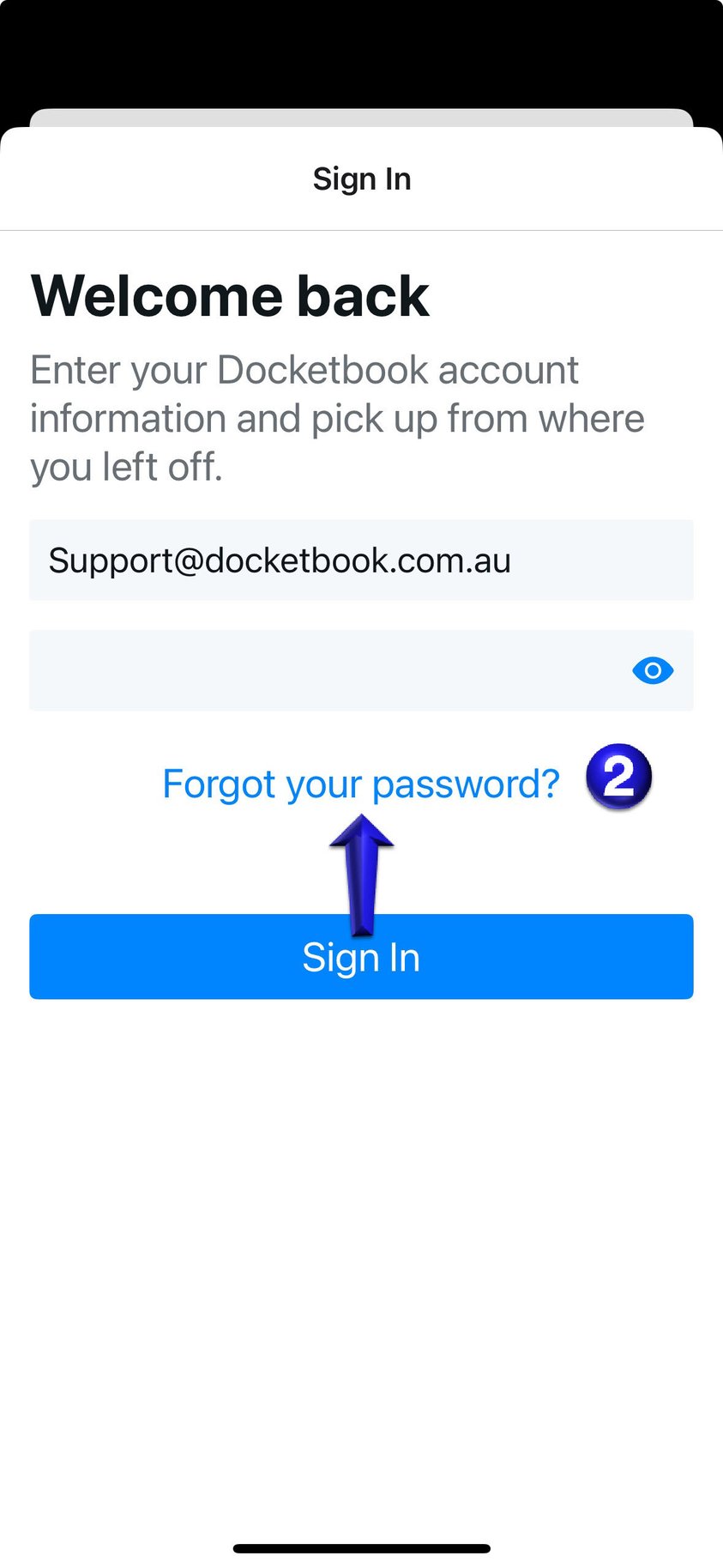 Reset Password Docketbook - Site Dockets App