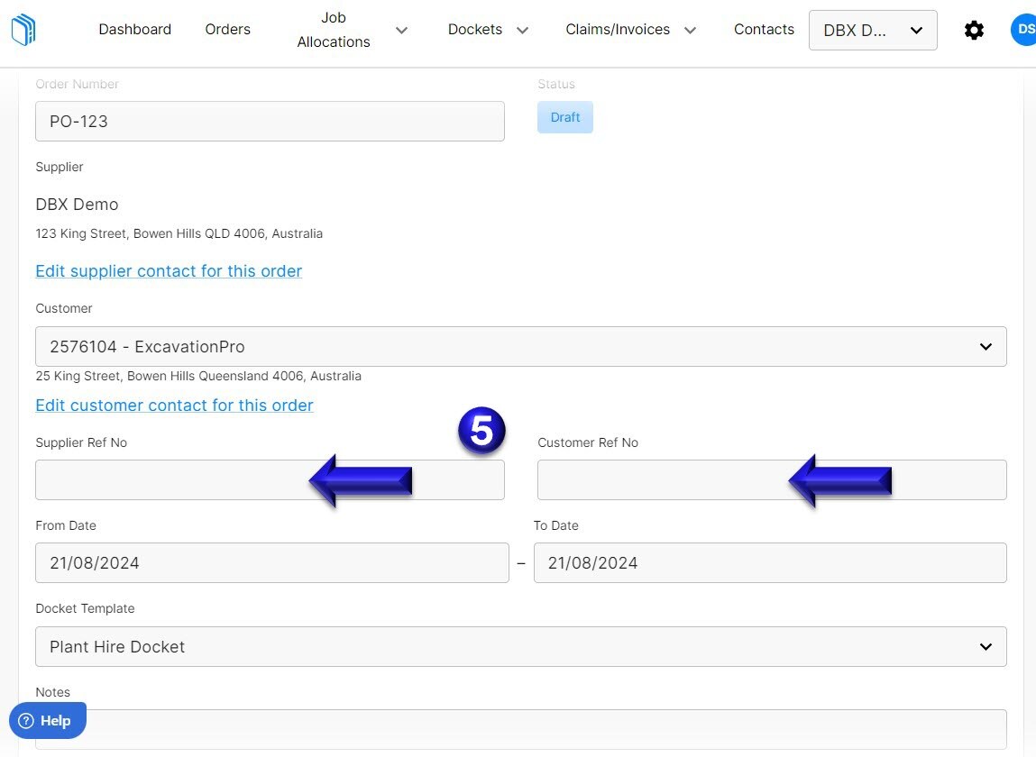 Create a New Order on Docketbook Website