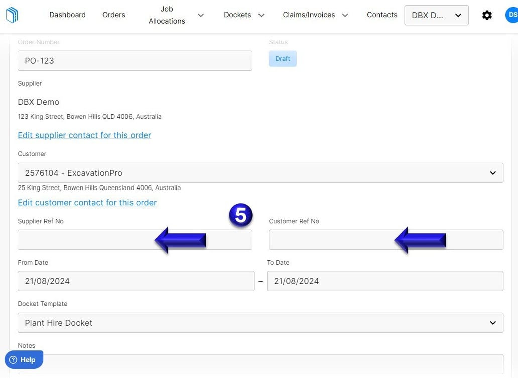 Create a New Order on Docketbook Website